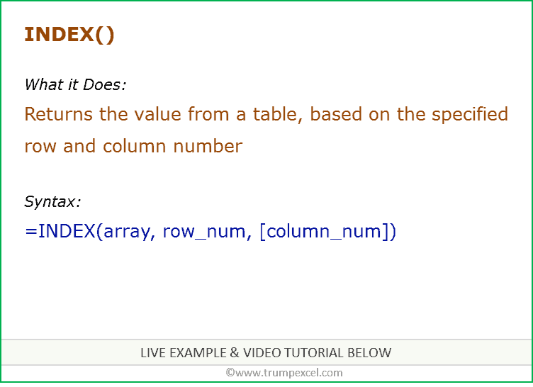 How To Use Excel INDEX Function Examples Video 
