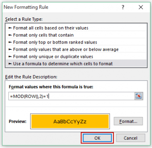 Highlight EVERY Other ROW in Excel (using Conditional Formatting)