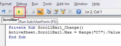 Adjust Excel Scroll Bar Maximum Value based on Cell Value