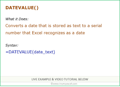 Excel DATEVALUE Function | Formula Examples + FREE Video
