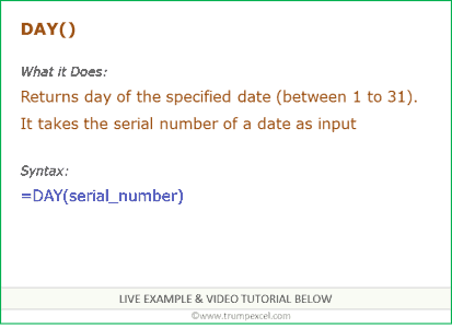 Excel DAY Function | Formula Examples + FREE Video