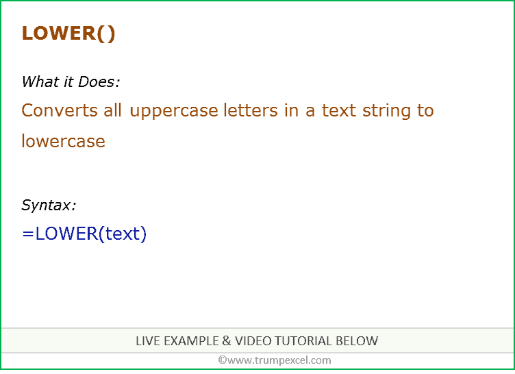 How To Use Excel LOWER Function Examples Video 