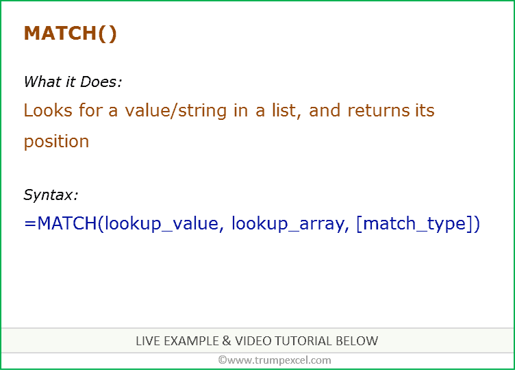 Excel MATCH Function Formula Examples FREE Video