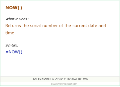 Excel NOW Function | Formula Examples + FREE Video