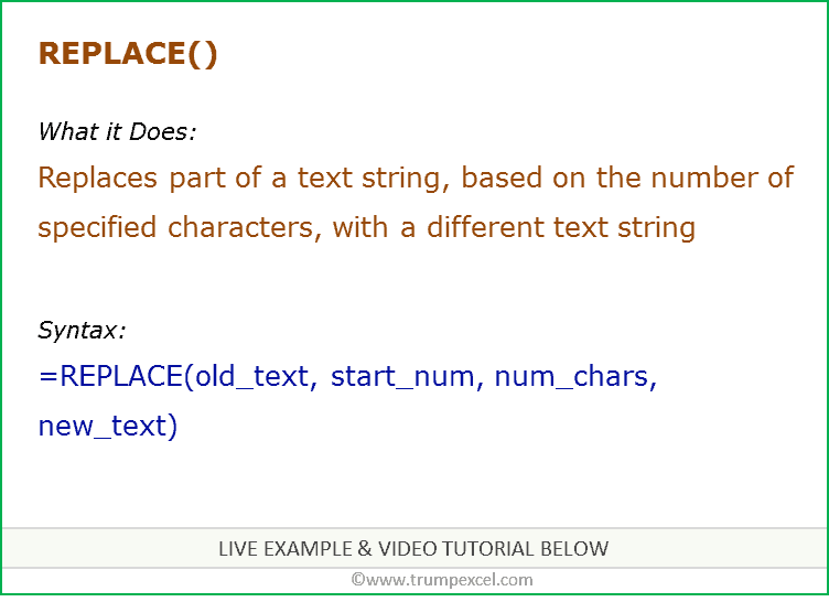 How To Use Excel REPLACE Function Examples Video 