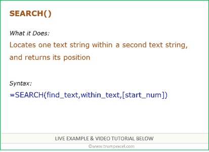 How to Use Excel SEARCH Function (Examples + Video)