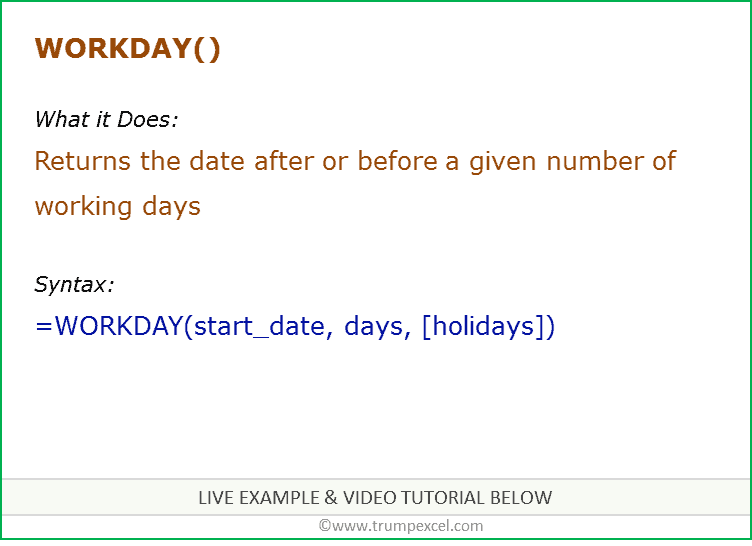 Excel WORKDAY Function Formula Examples FREE Video
