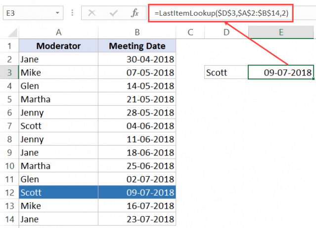 Find the Last Occurrence of a Lookup Value a List in Excel