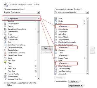Create Groups in Quick Access Toolbar in Excel