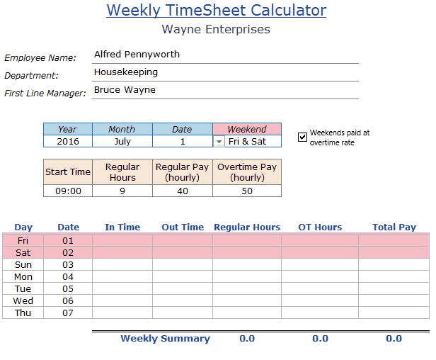 Timesheet Calculator Excel Template DocTemplates