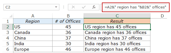 Excel Combining Cell Text