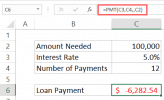 Excel PMT function to Calculate Loan Payment Amount