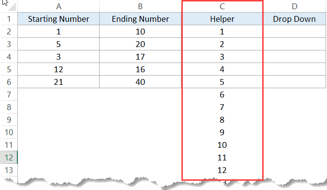 Drop Down Lists To Show Numbers Between Two Specified Numbers