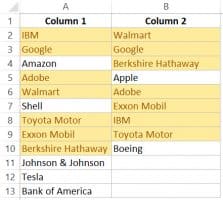 How to Compare Two Columns in Excel (for matches & differences)