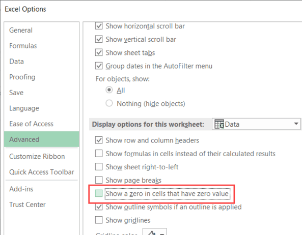 Hide Zero Values in Excel | Make Cells Blank If the Value is 0