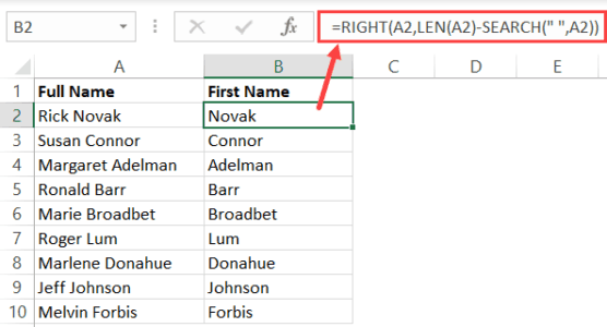 Separate First and Last Name in Excel (Split Names Using Formulas)