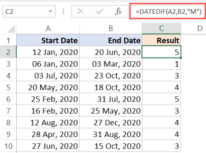 Calculate the Number of Months Between Two Dates in Excel (Easy Formulas)