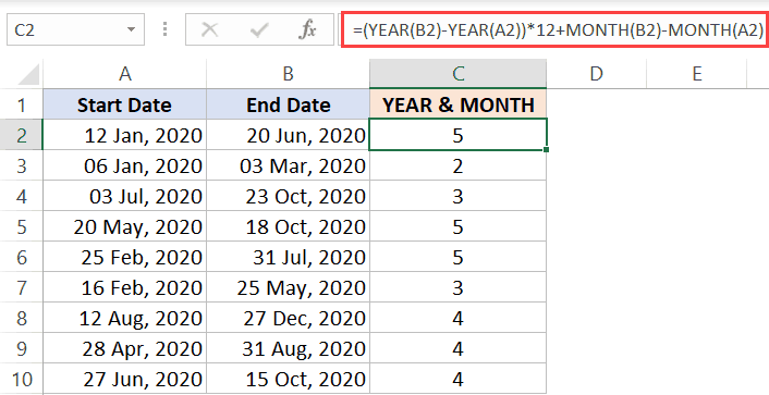 Calculate The Number Of Months Between Two Dates In Excel Easy Formulas 