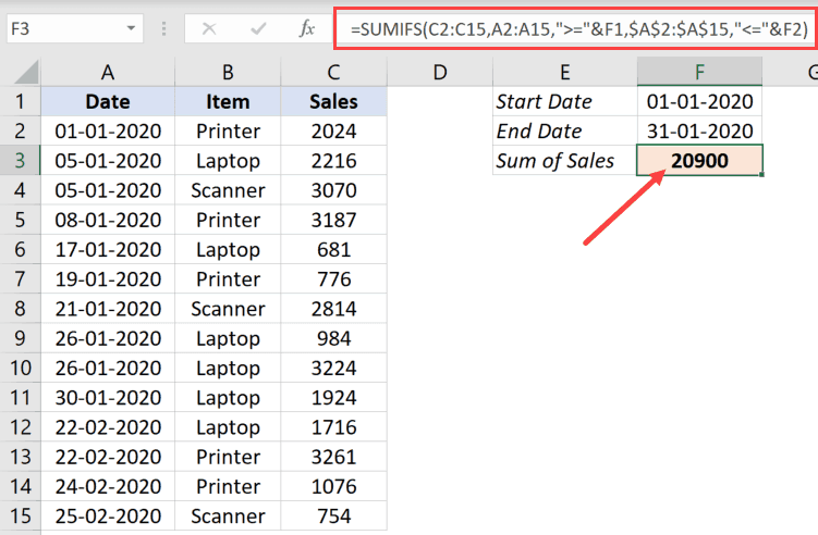 How To SUM Values Between Two Dates using SUMIFS Formula 