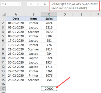 How to SUM Values Between Two Dates (using SUMIFS formula)
