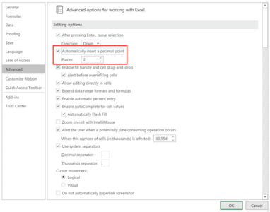 How to Add Decimal Places in Excel (Automatically)