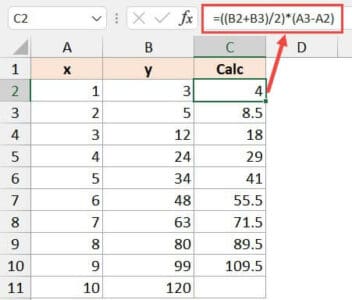 Calculate Area Under Curve in Excel (2 Easy Ways)