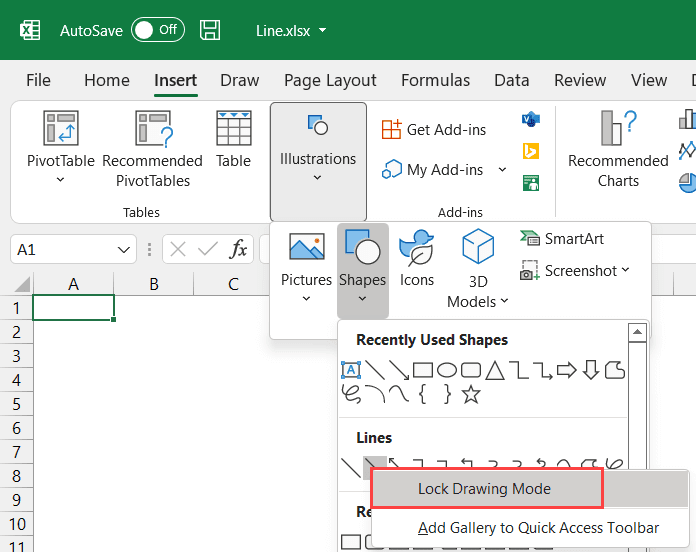 How To Insert Draw A Line In Excel Straight Line Arrows Connectors