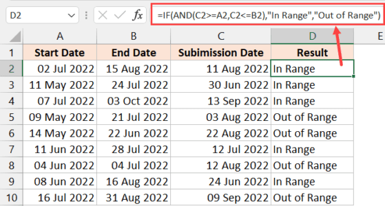Check IF a Date is Between Two Given Dates in Excel (Easy Formula)