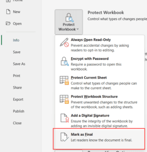 How to Mark an Excel Workbook as Final?