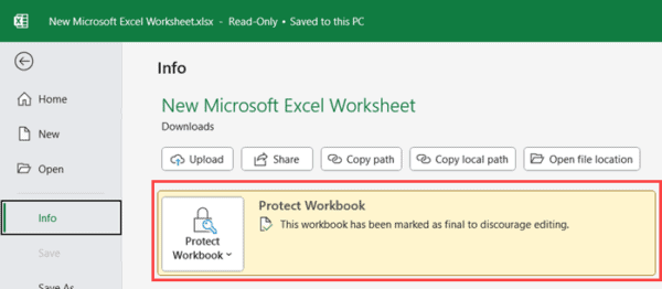 How to Mark an Excel Workbook as Final?