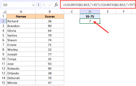Count Between Two Numbers in Excel (COUNTIF / COUNTIFS)