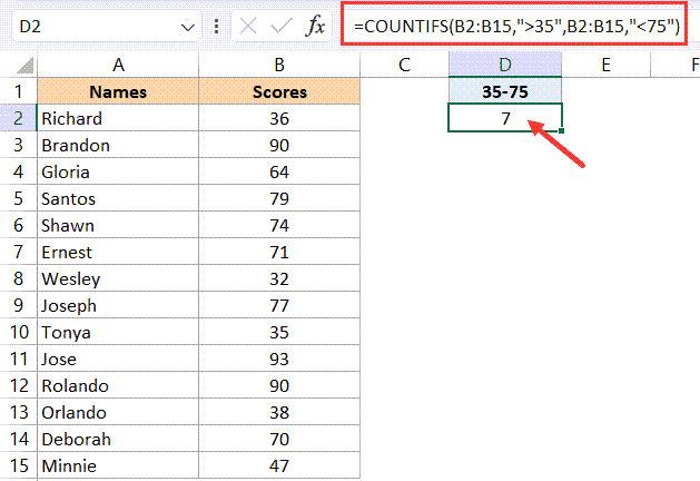 Count Between Two Numbers In Excel COUNTIF COUNTIFS 