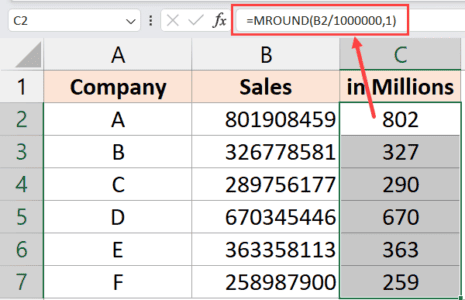 Format Numbers to Show in Millions in Excel