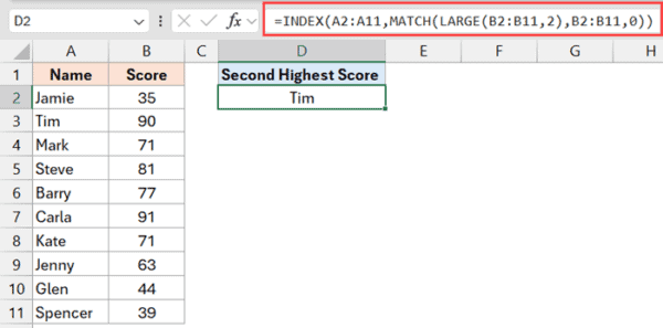 Find the Second Largest Value in Excel (3 Easy Ways)