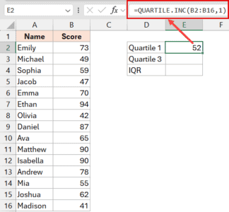 Calculate Interquartile Range (IQR) in Excel