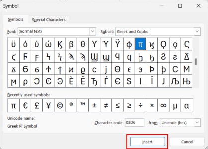 How to Insert Pi Symbol (π) in Excel (5 Easy Ways)