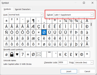 Insert Diameter Symbol (Dia) in Excel