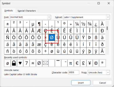 Insert Diameter Symbol (Dia) in Excel