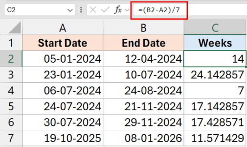 Calculate Number Of Weeks Between Two Dates 3 Easy Formulas