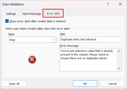 Prevent Duplicate Entries in Excel