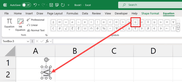 Insert Less Than Or Equal To Symbol in Excel