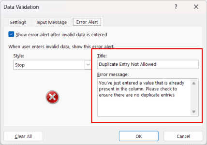 Prevent Duplicate Entries in Excel
