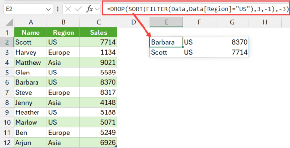 DROP Function in Excel