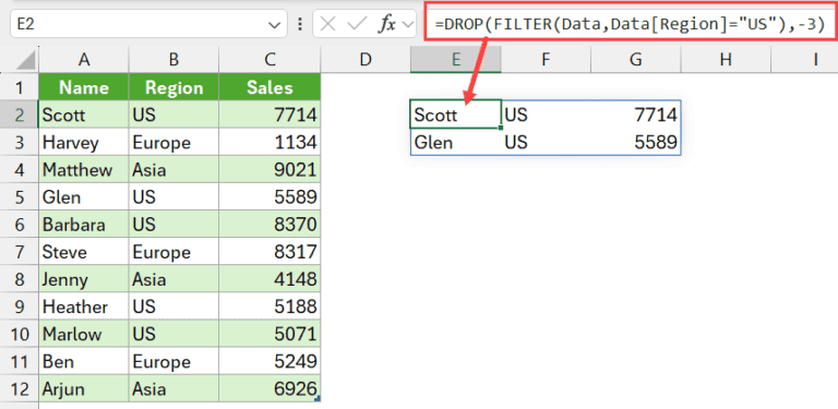 DROP Function in Excel
