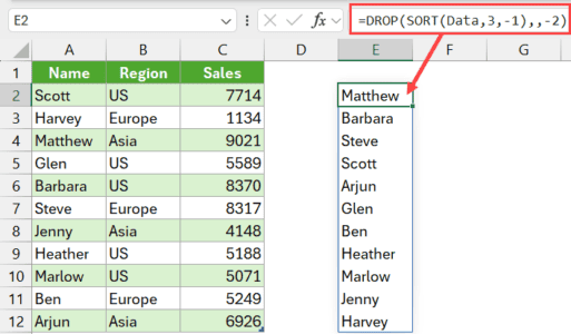 DROP Function in Excel