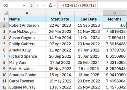 Convert Days to Months in Excel (2 Easy Formulas)