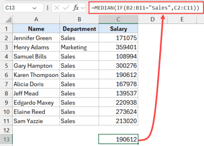 Calculate MEDIAN IF in Excel