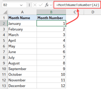 Convert Month Name to Number in Excel