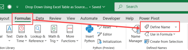 Create Data Validation List from Excel Table as Source