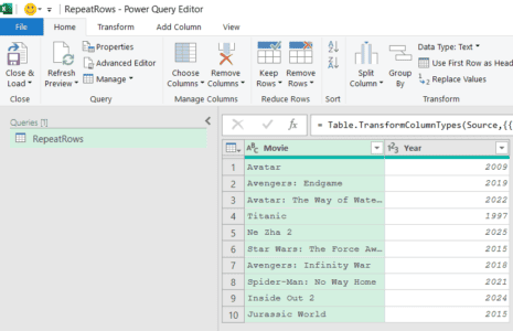 Repeat Rows N Times in Excel